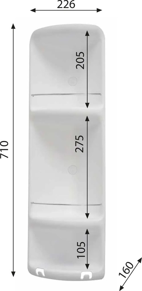Gedy, CAESAR rohová polička se 3 patry, 226x710x160 mm, ABS plast, bílá, 7081