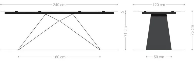 Jídelní stůl Edge oválný 240x120 reliéfní sklo kouřově černá 3D design