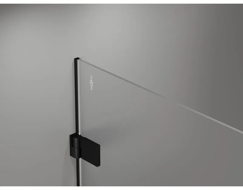 Mexen Lunar-B pravostranný výklopný sprchový kout 100 x 100 cm, čiré sklo, černá matná, 832-100-100-70-00-P