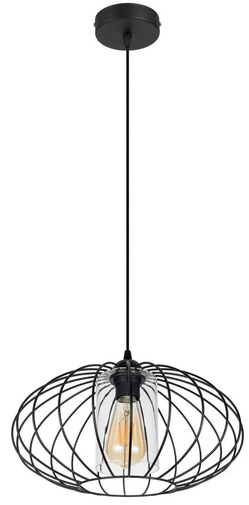 HEXE Lustr na lanku CORRINI 1xE27/60W/230V pr. 34 cm černá/čirá HX0183