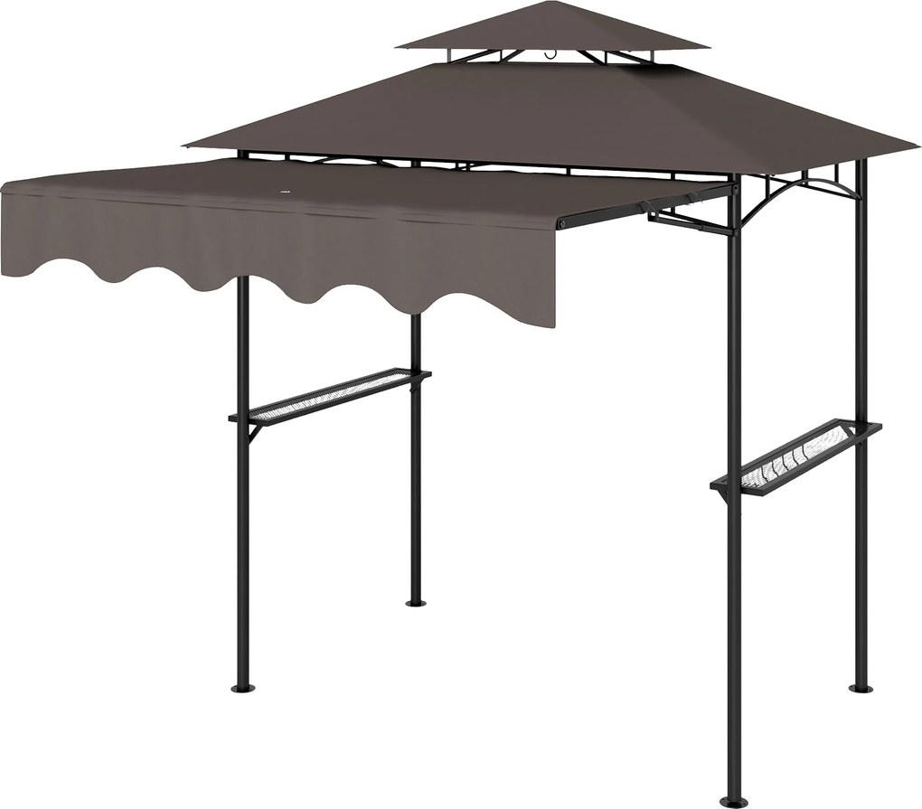 Outsunny Grilovací Altán 242x149x248 cm voděodolný, nehořlavý s dvouvrstvou střechou a bočními regály, UV 30+ zahradní pavilon, BBQ altán | Aosom