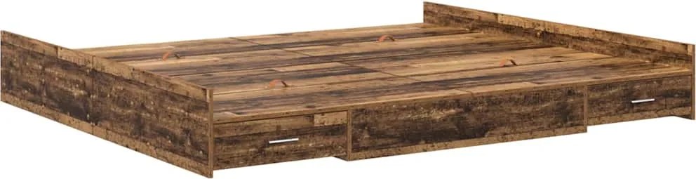 Rám postele s úložným prostorem s čelo Staré dřevo 200 x 200 cm 3335267
