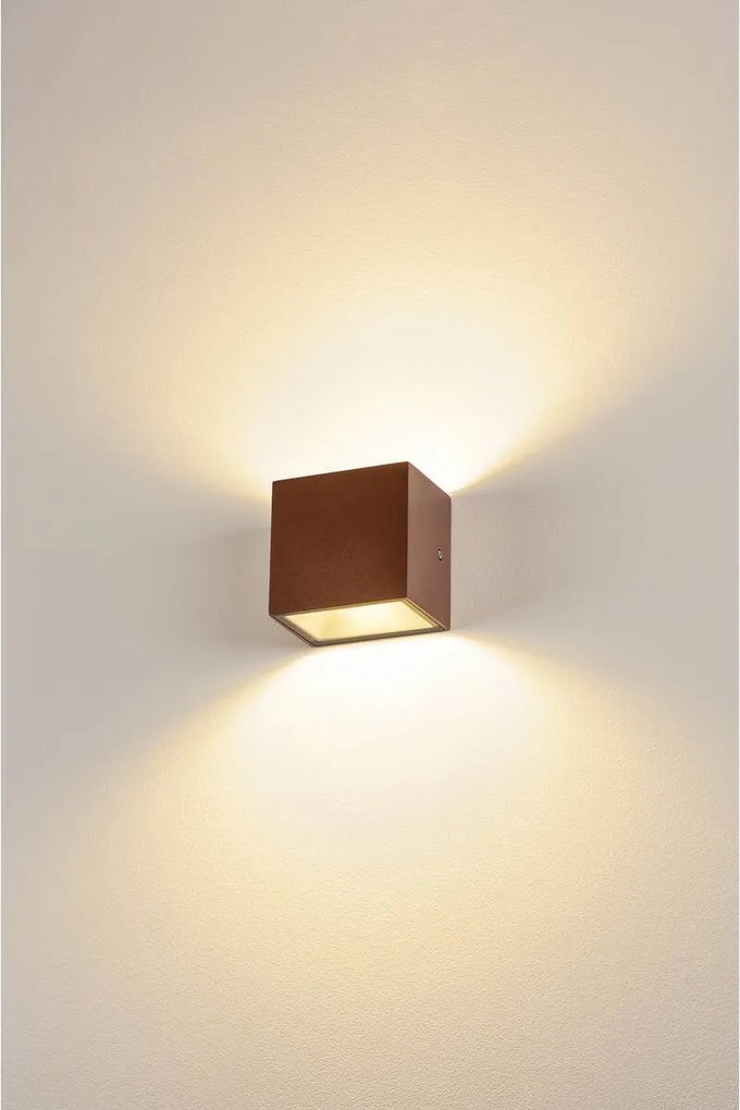 LA 1002034 SITRA CUBE WL, LED venkovní nástěnné a stropní nástavbové svítidlo, rezavě zbarvené, IP44, 3000K, 10W - BIG WHITE (SLV)