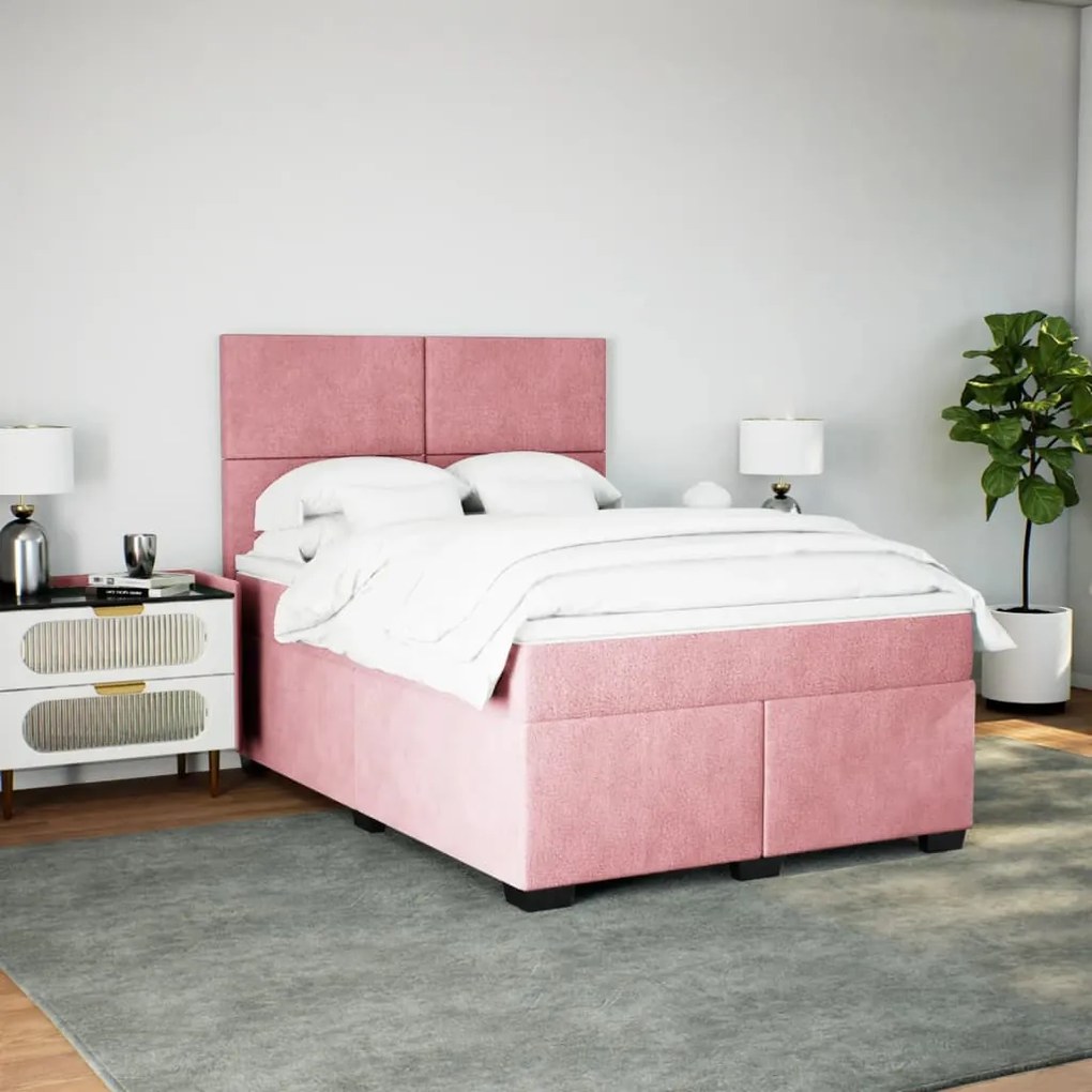 Box spring postel s matrací růžová 140x200 cm samet 3293229