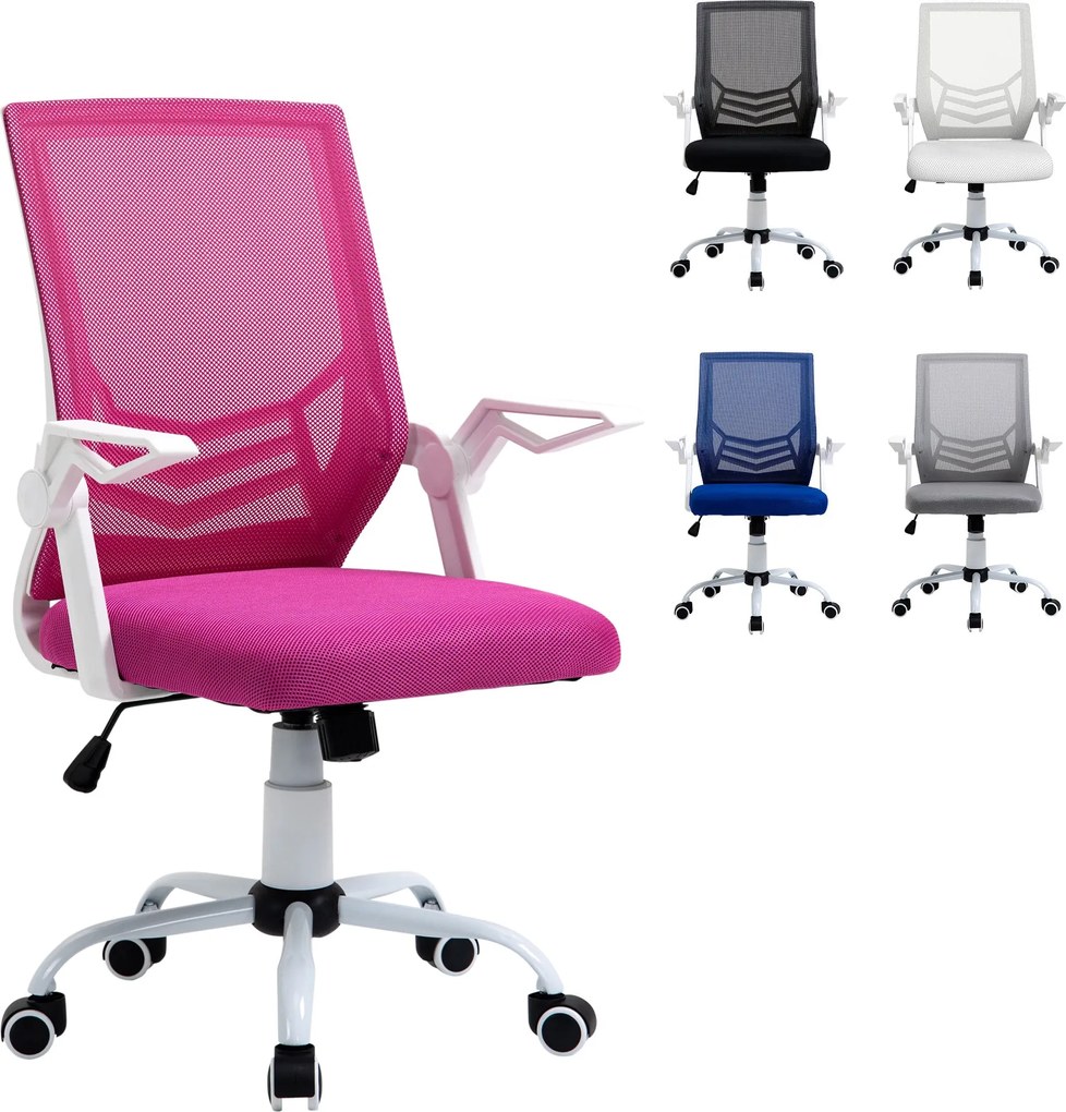 Ergonomická kancelářská židle Vinsetto s otočným mechanismem a nastavovací výškou, sklápěcí opěrky na ruce, prodyšná bederní opora pro teenagery a dos