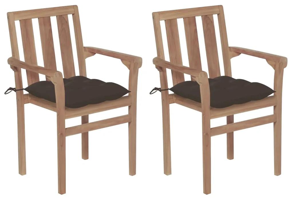 3062231 vidaXL Zahradní židle 2 ks taupe podušky masivní teakové dřevo