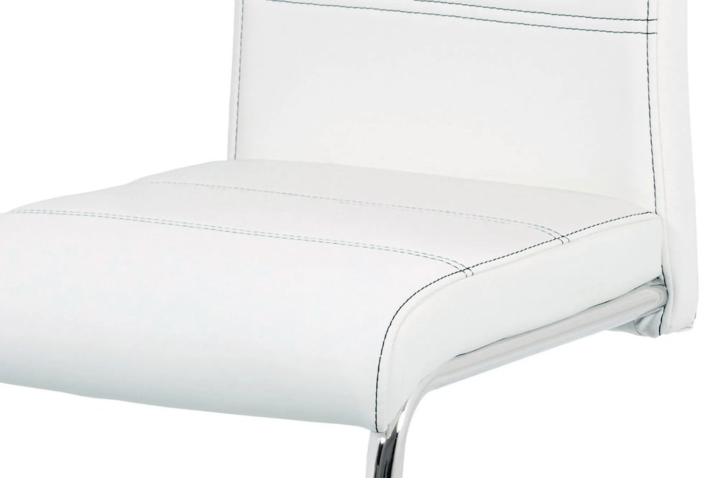 Jídelní židle HC-481 Bílá ekokůže, černé prošití, kov chrom