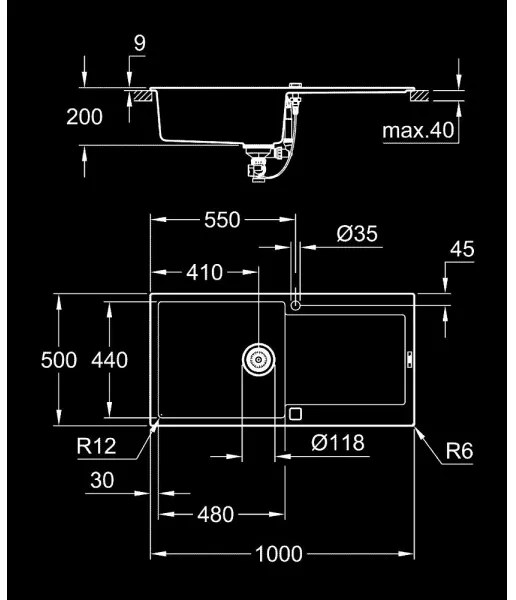 GROHE 31645AP0 - Dřez K500 1000 × 500 mm kámen/černá