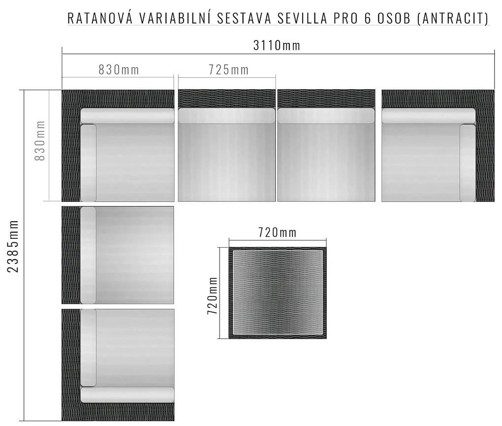 DEOKORK Ratanová variabilní sestava SEVILLA  pro 6 osob (antracit)