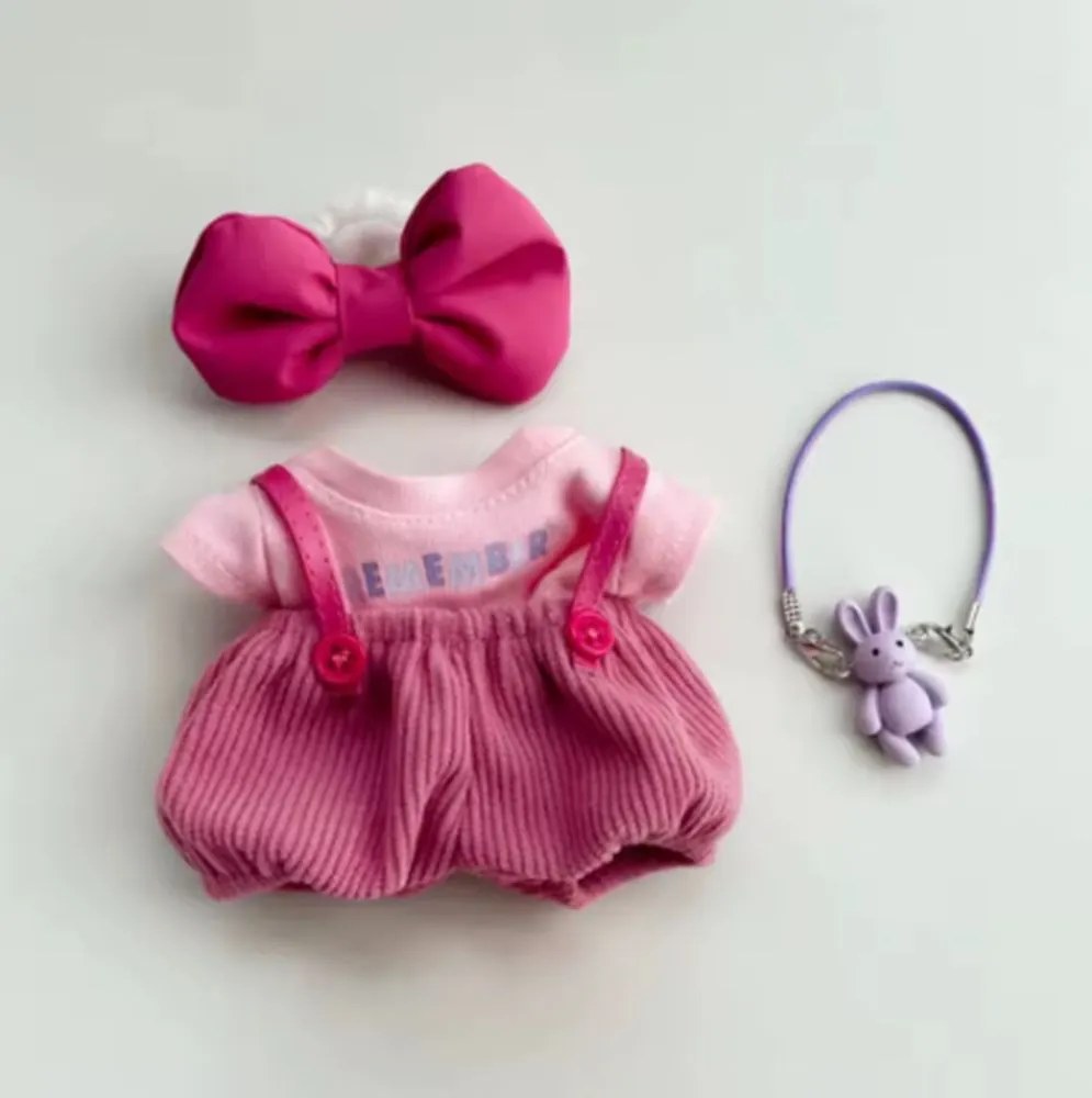 Stylové oblečení pro panenky LABUBU (17 cm) Varianta: tmavě růžový set (Dark Pink Set)