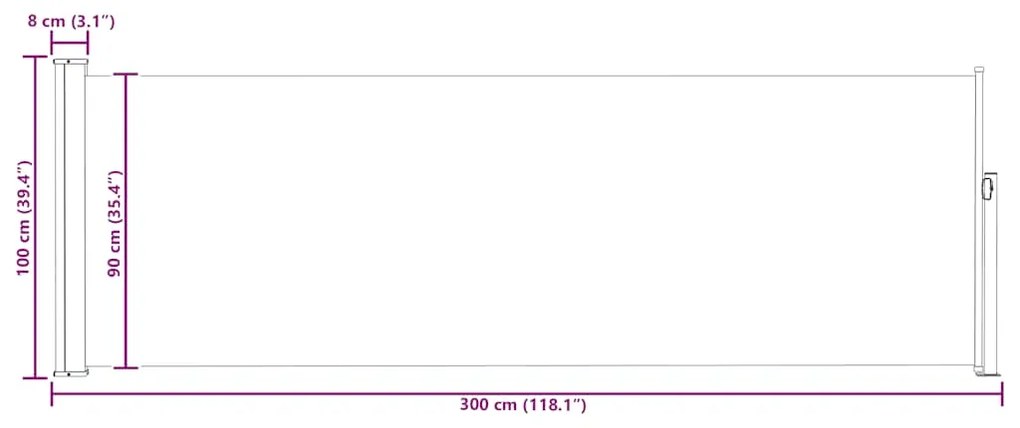 vidaXL Marketos Zatahovací boční markýza / zástěna na terasu 100 x 300 cm černá