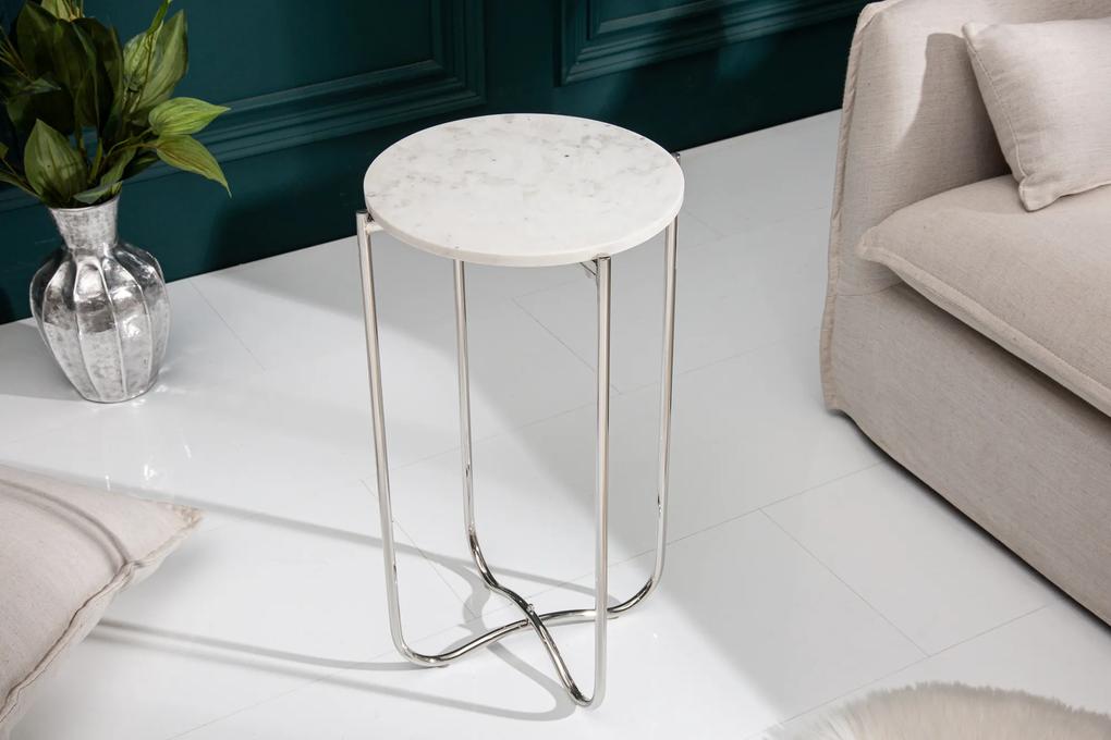 Noble Home Odkládací stolek Dastus, bílý mramor, stříbrná