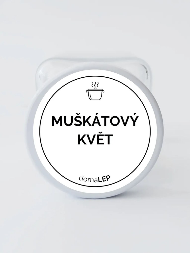 Samolepka na kořenky MUŠKÁTOVÝ KVĚT bílá 5 cm tučné písmo