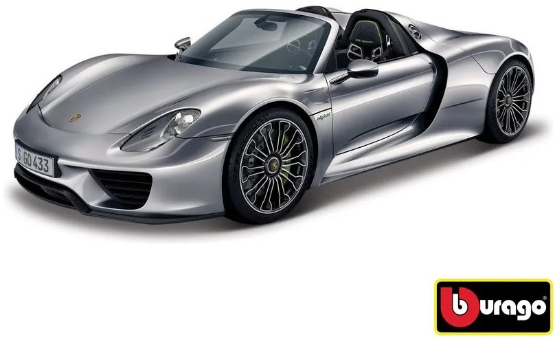 Kovový model bburago 1:24 porsche 918 spyder metallic šedá 18-21076
