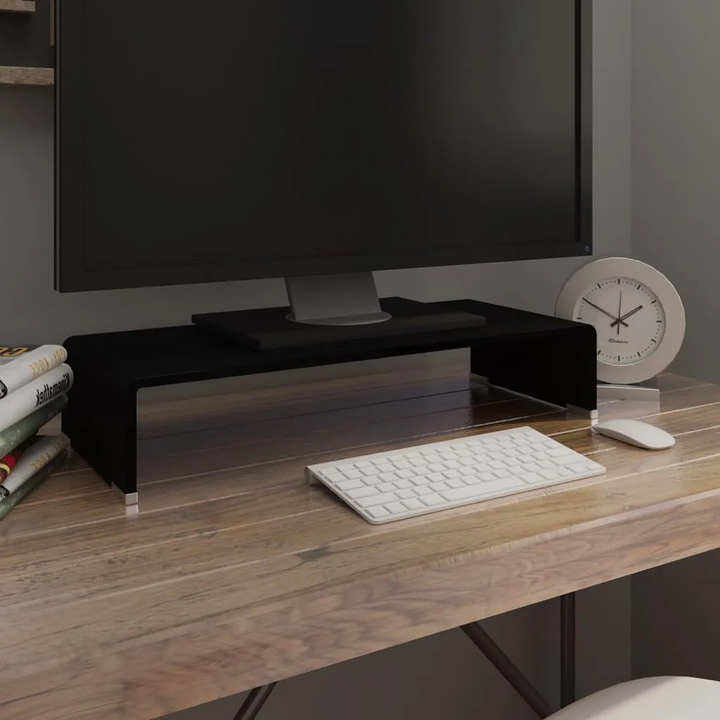TV stolek / podstavec na monitor sklo černý 60x25x11 cm 244135