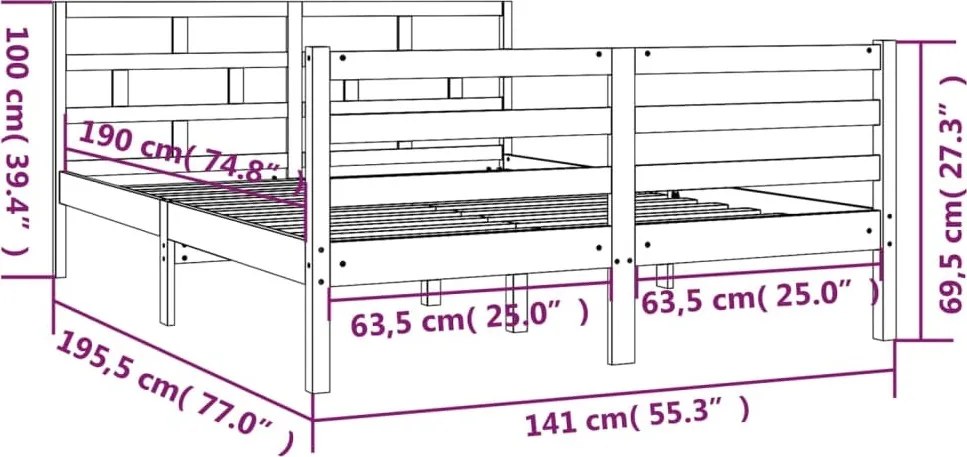 vidaXL Rám postele 135 x 190 cm Double masivní dřevo [3101259] Barva: Šedá