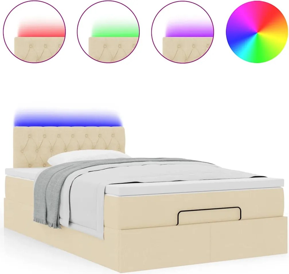 Otomanská postel s matrací & LEDs krémová 120x190cm látka 3312379