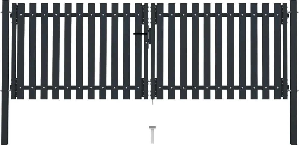 vidaXL Dvoukřídlá plotová branka ocelová 306 x 175 cm antracitová [146352]