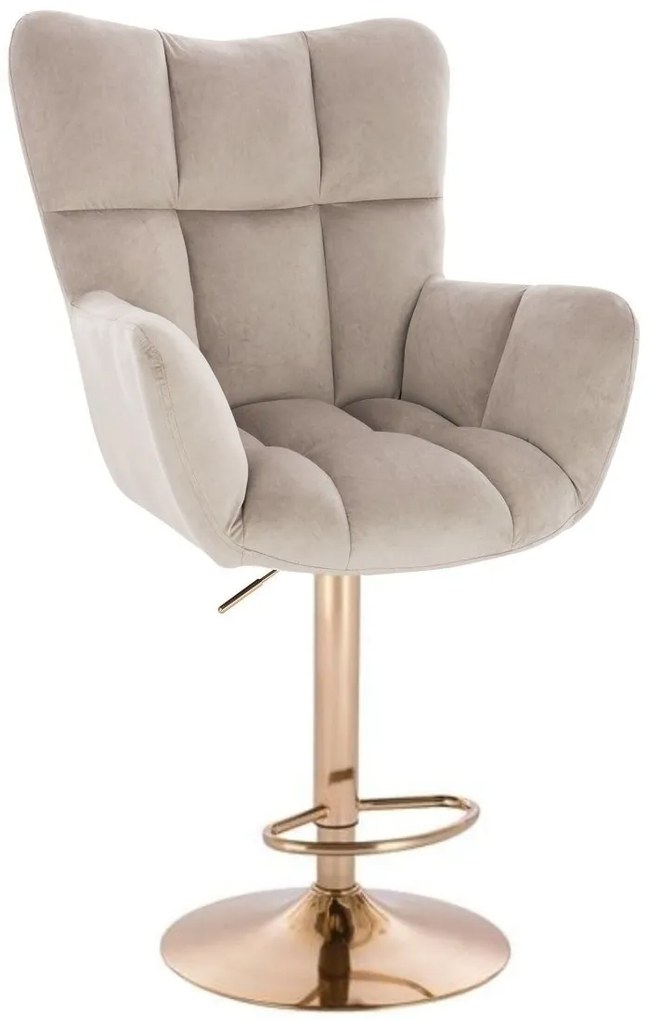 LuxuryForm DESIGN Barové křeslo AURORA VELUR na zlaté kulaté podstavě - latte