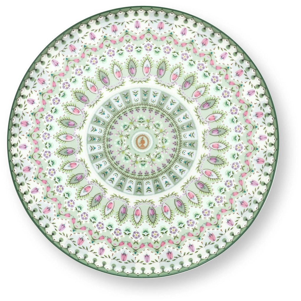 Pip Studio Lily & Lotus dortový podnos Ø21cm, zelený (porcelánový servírovací podnos)