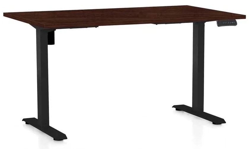 Výškově nastavitelný stůl OfficeTech B, 120 x 80 cm, černá podnož, wenge