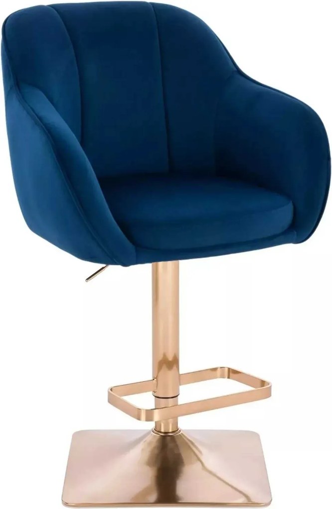 LuxuryForm DESIGN Barová židle AVOLA VELUR na zlaté hranaté podstavě - modrá