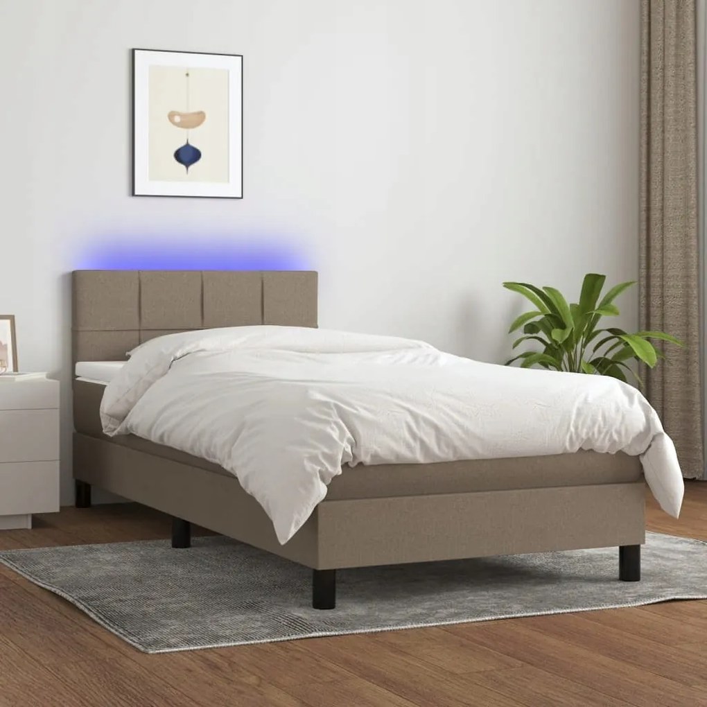 Box Spring Postel S Matrací A Led Textil Taupe Blok se čtverci 80 x 200 c