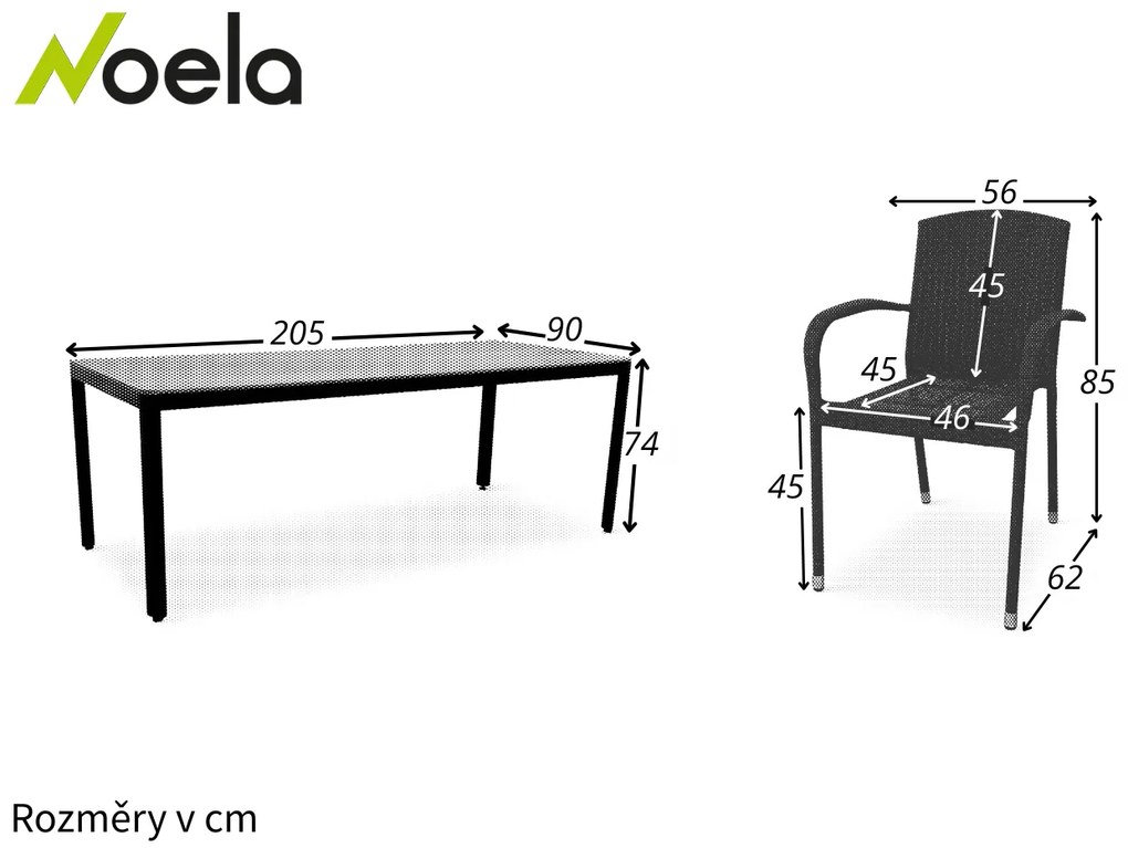 Noela Zahradní jídelní set Milano + 8x ratanová židle Roma