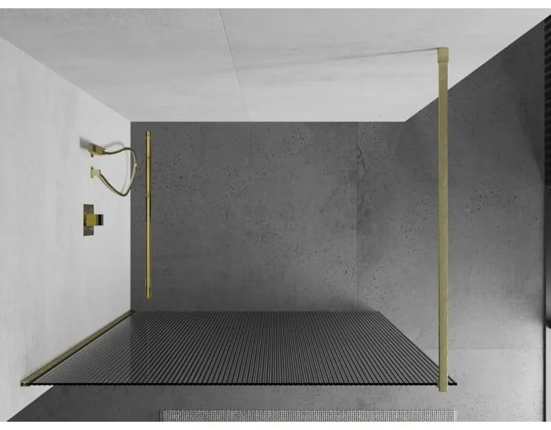 Mexen Kioto, sprchová zástěna Walk-In 100 x 200 cm, 8mm sklo s žebrovým vzorem, zlatý matný profil, 800-100-101-55-09