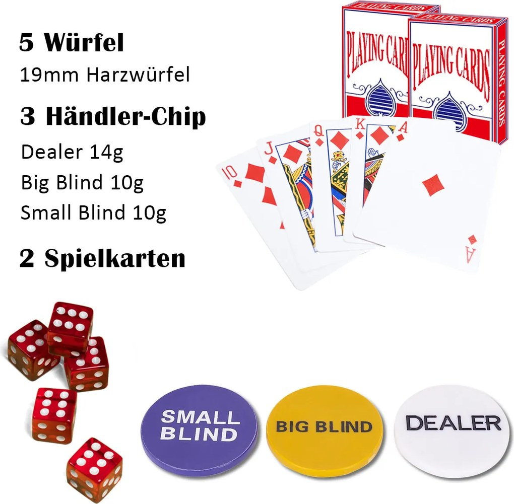 Costway 500-dílná kasino pokerová sada s žetony a hracími kartami a kostkami