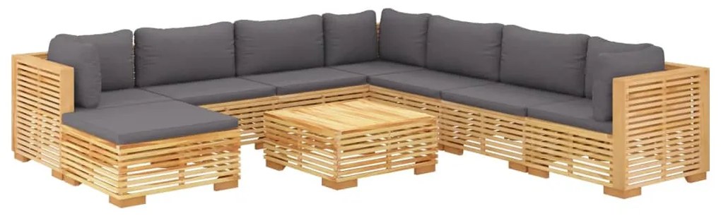9dílná zahradní sedací souprava s poduškami masivní teak, 3100890
