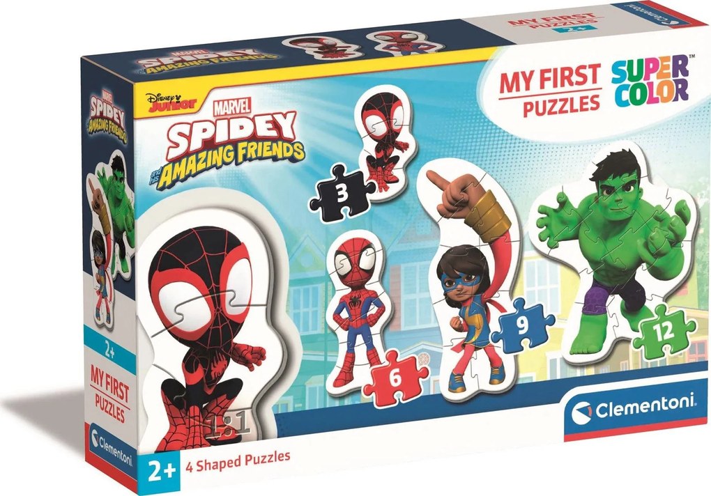 Puzzle clementoni  moje první   spidey a jeho úžasní přátelé 4v1 (3, 6, 9, 12 dílků)