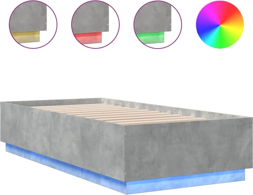 Rám postele s LED osvětlením betonově šedý 90 x 200 cm kompozit 3209635