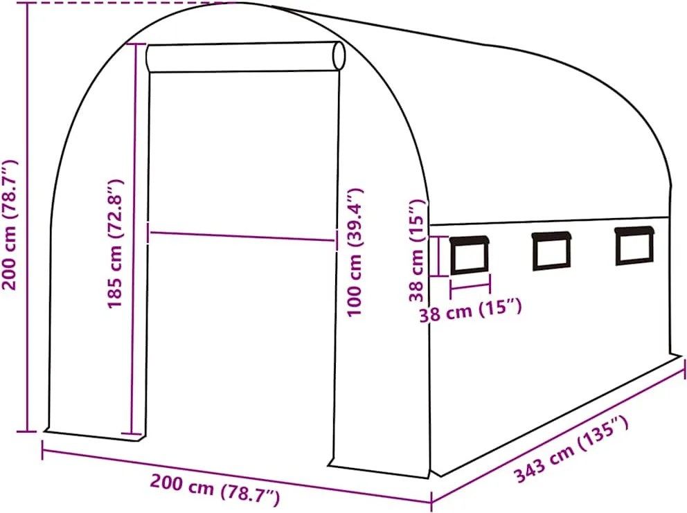 Náhradní plachta na skleník (6,86 m²) 200 x 343 x 200 cm zelená 316448