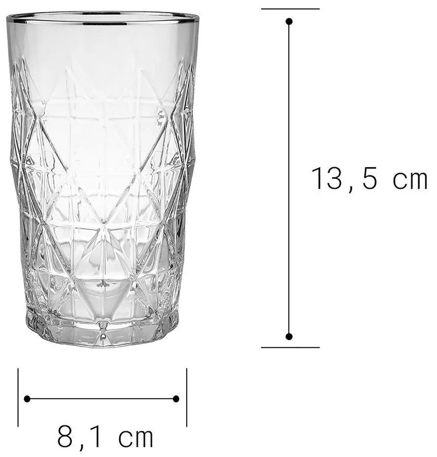 UPSCALE Sklenice na long drink se stříbrným okrajem 460 ml