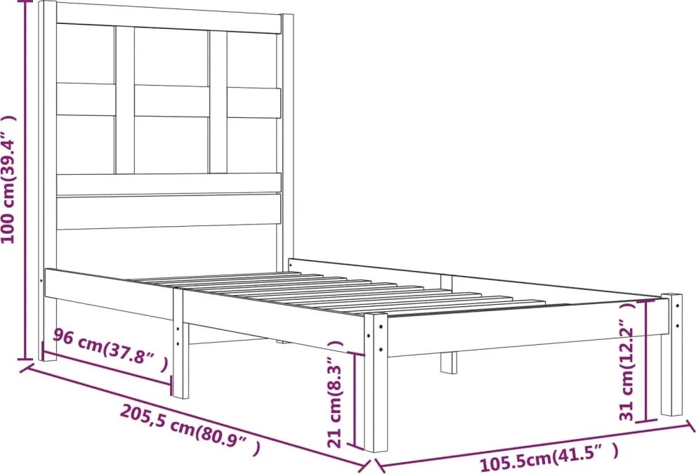 vidaXL Rám postele masivní borovice 100 x 200 cm [3104471] Barva: Bílá