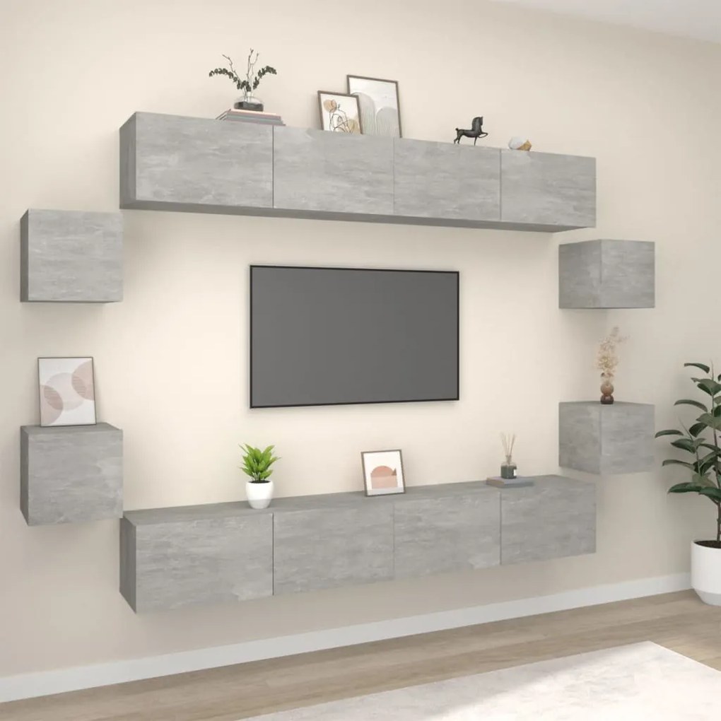 8dílný set TV skříněk betonově šedý kompozitní dřevo 3114225