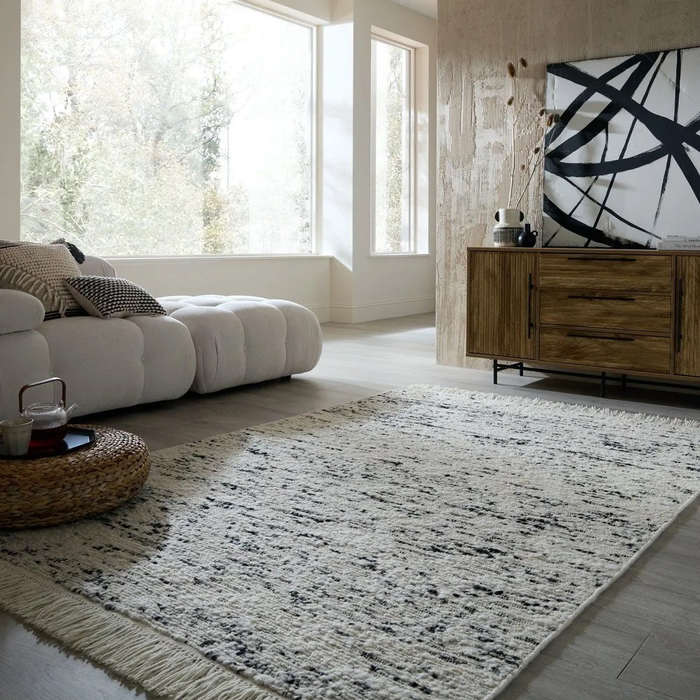 Šedý/slonovinový ručně tkaný vlněný koberec 140x200 cm Ellsa – Flair Rugs