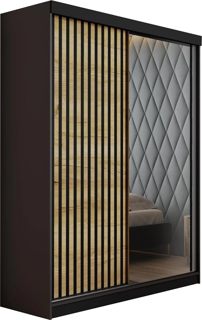 Posuvná skříň MALANI 138 - grafitový + dub Craft zlatý 138x205x59 cm