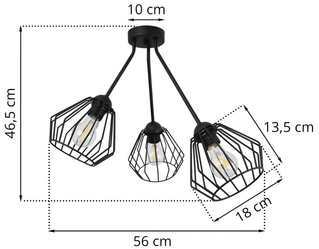 Stropní svítidlo Nuvola Trio, 3x černé drátěné stínítko