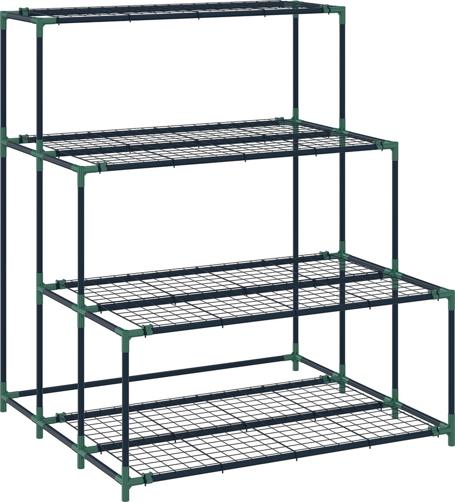 4-patrový stojan na rostliny, výška 110 cm Stojan na květiny s 24 klipy, ocelová police na rostliny Tmavě zelená barva