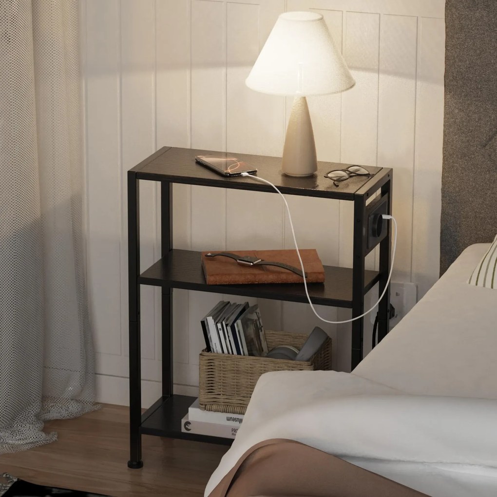Odkládací stolek s nabíjecí stanicí a USB Houseland Qler černý