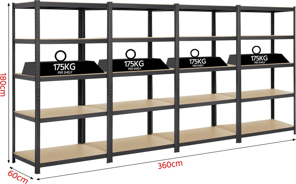 Zátěžový regál Yaheetech – 180 x 360 x 60 cm (264614322005)