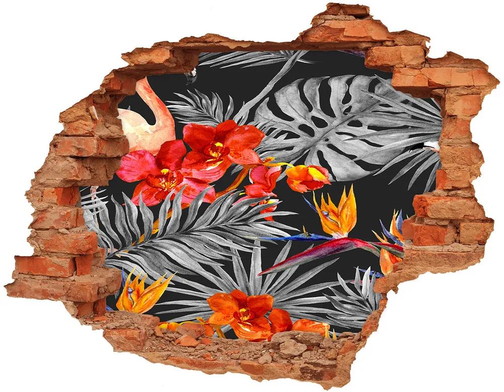 Wallmuralia Díra 3D fototapeta nálepka Plameňáci a květiny 90x70 cm