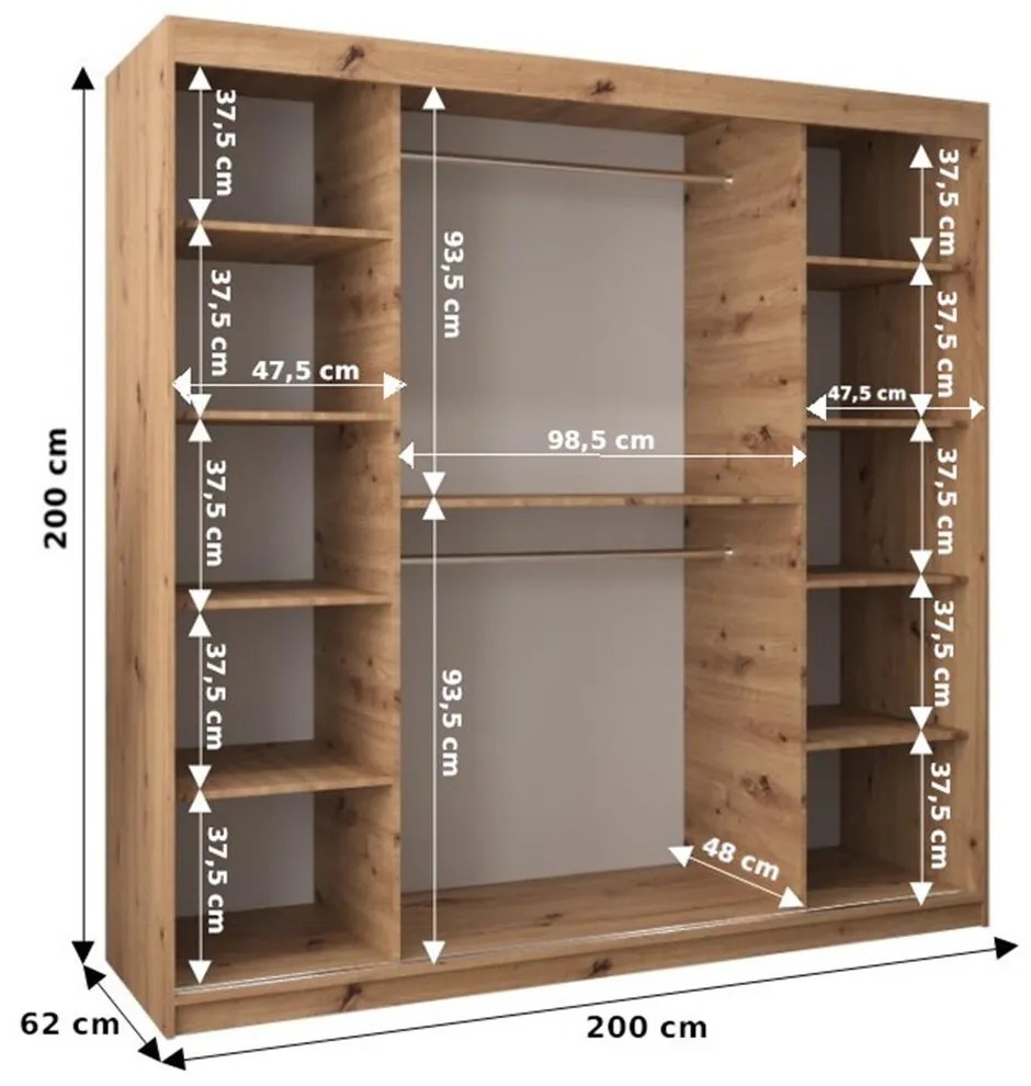 Šatní skříň Tokyo 1 | 200 cm | bílá/černá | AKCE | POSLEDNÍ KUSY