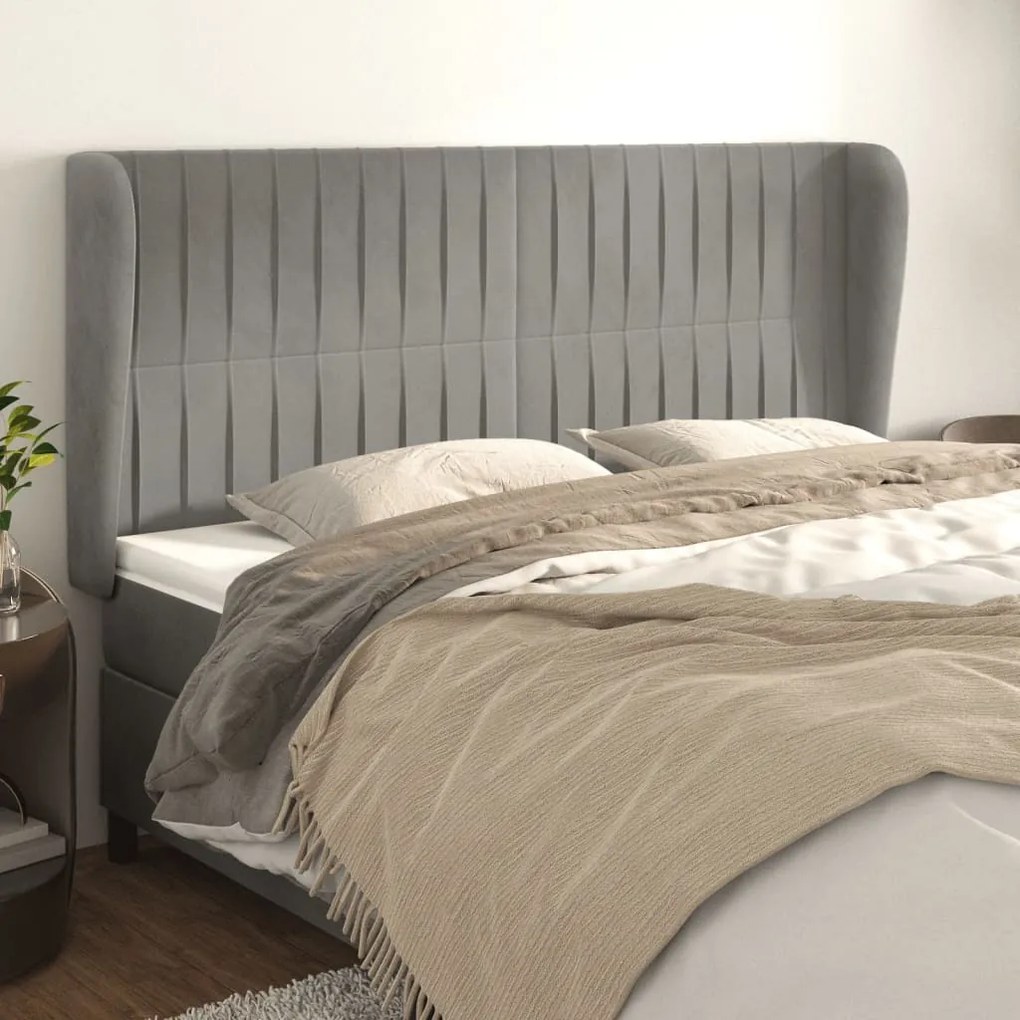 Čelo postele typu ušák světle šedé 203x23x118/128 cm samet 3118260