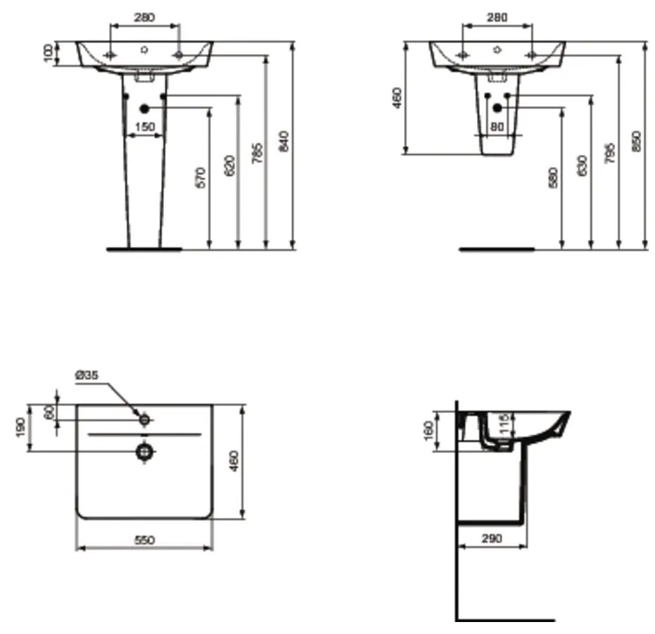 Ideal Standard Connect Air- Umyvadlo CUBE 55x46cm, E029901