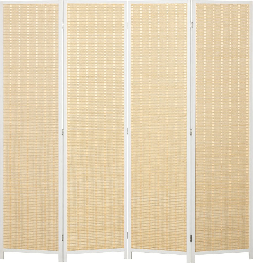 HOMCOM Skládací Oddělovač Místnosti 4 Panely 180x180 cm Ručně Tkaný z Bambusu a Bavlny Elegantní Dekorace do Obývacího Pokoj Bílá | Aosom
