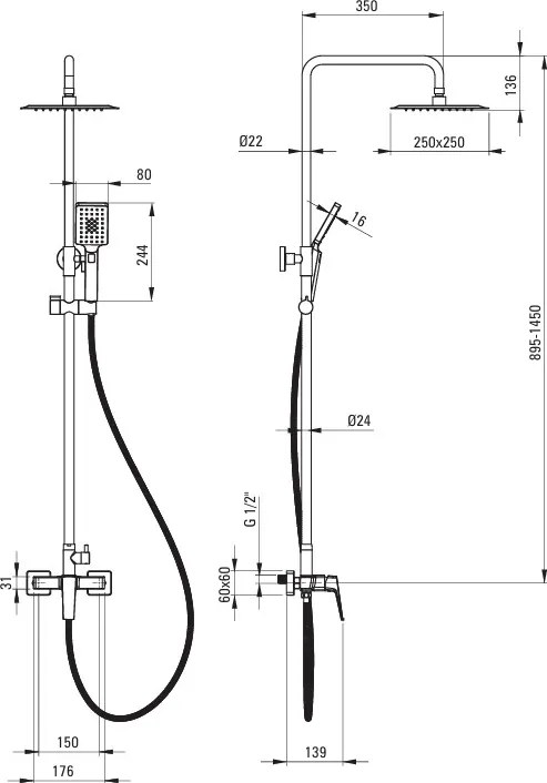 Deante Blur, sprchová souprava s hlavovou a ruční sprchou, chromová, DEA-NQL_04XM