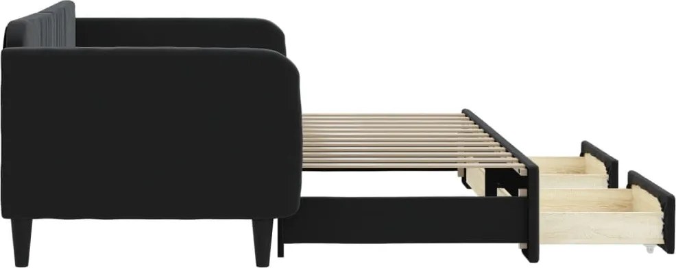 Válenda s přistýlkou a zásuvkami černá 90 x 200 cm samet 3197115